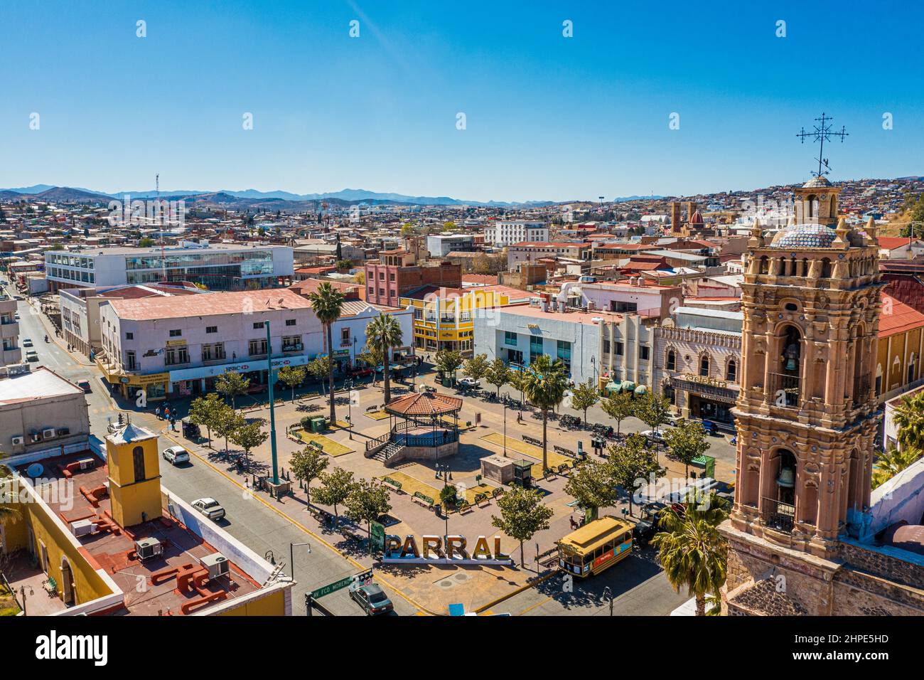 Aerial view of Hidalgo Parral in Chihuahua Mexico. Parral is a magical ...