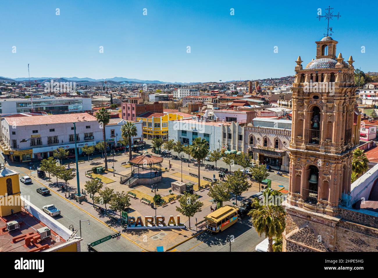 Aerial view of Hidalgo Parral in Chihuahua Mexico. Parral is a magical ...