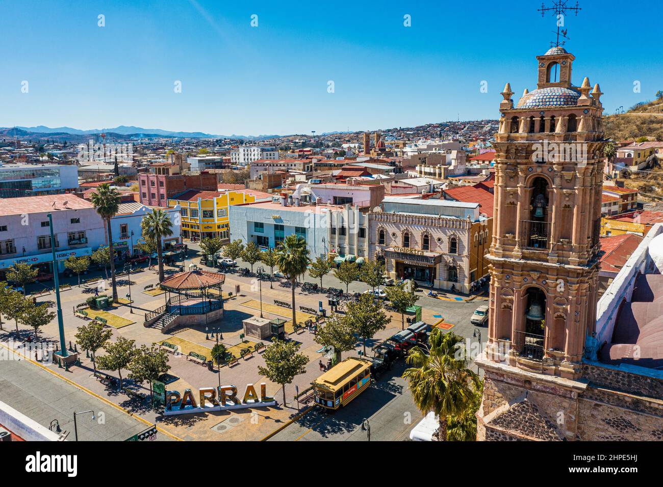 Aerial view of Hidalgo Parral in Chihuahua Mexico. Parral is a magical ...