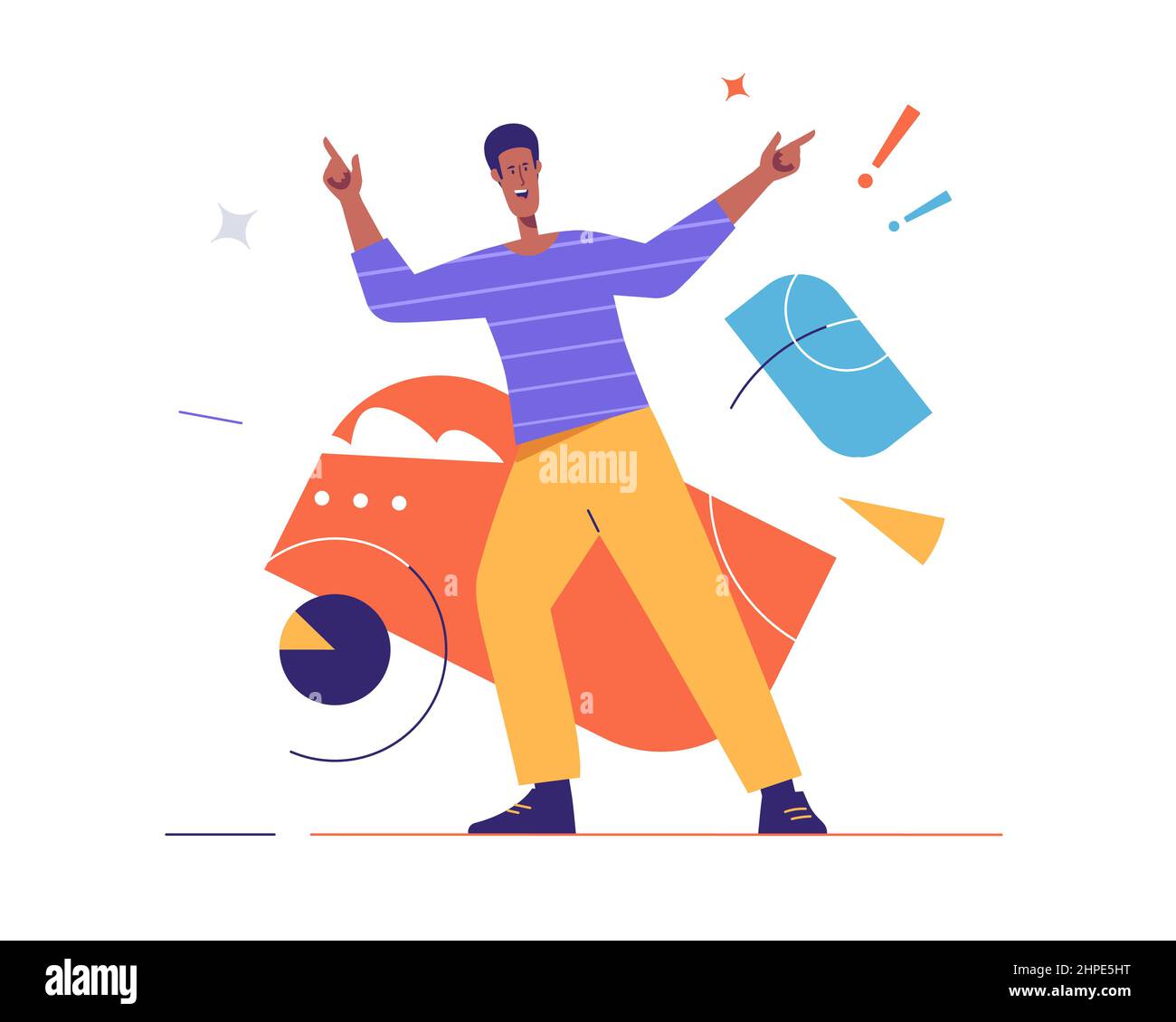 Vector illustration of happy young man expresses emotions. Editable ...