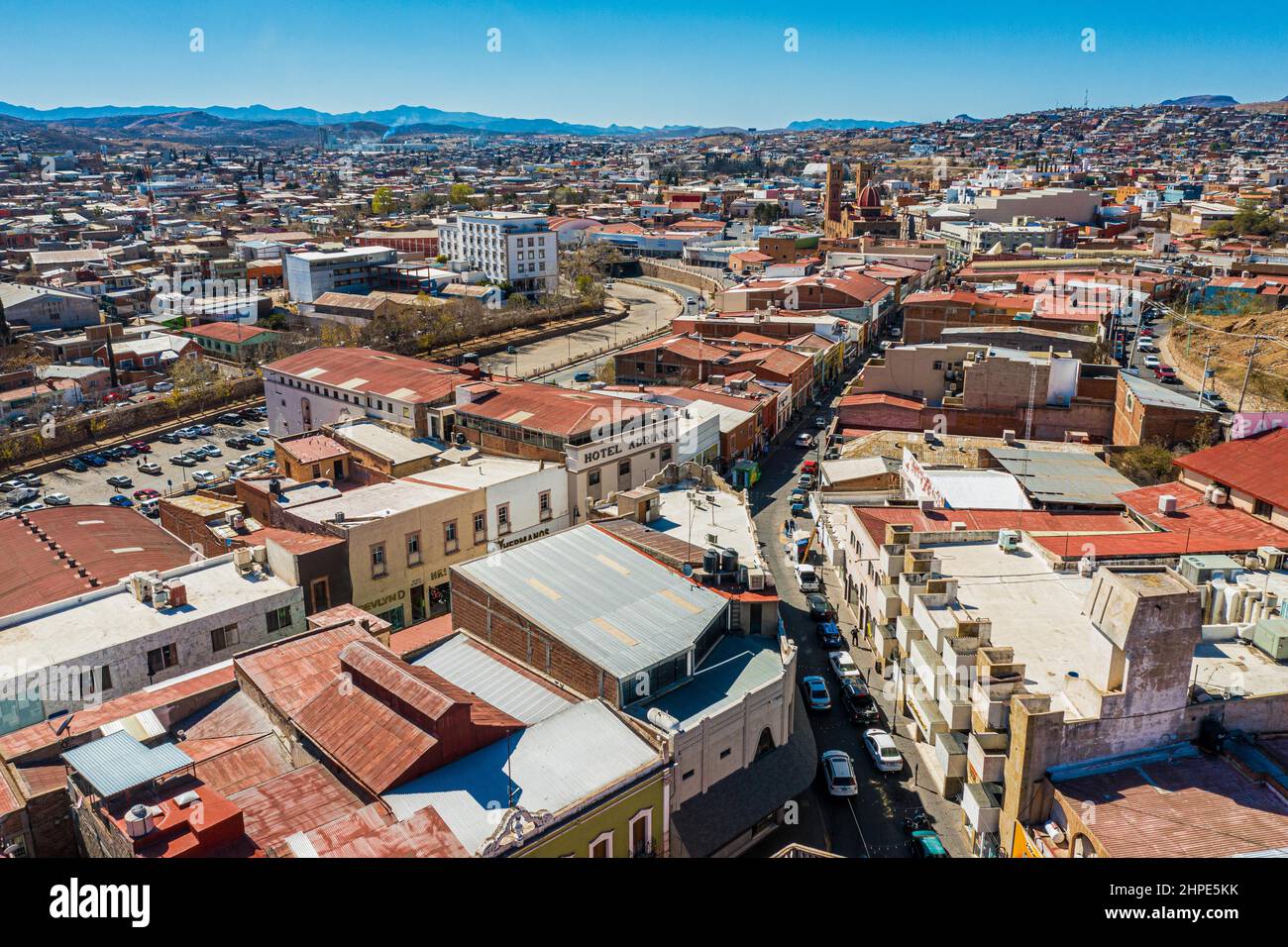 Aerial view of Hidalgo Parral in Chihuahua Mexico. Parral is a magical ...