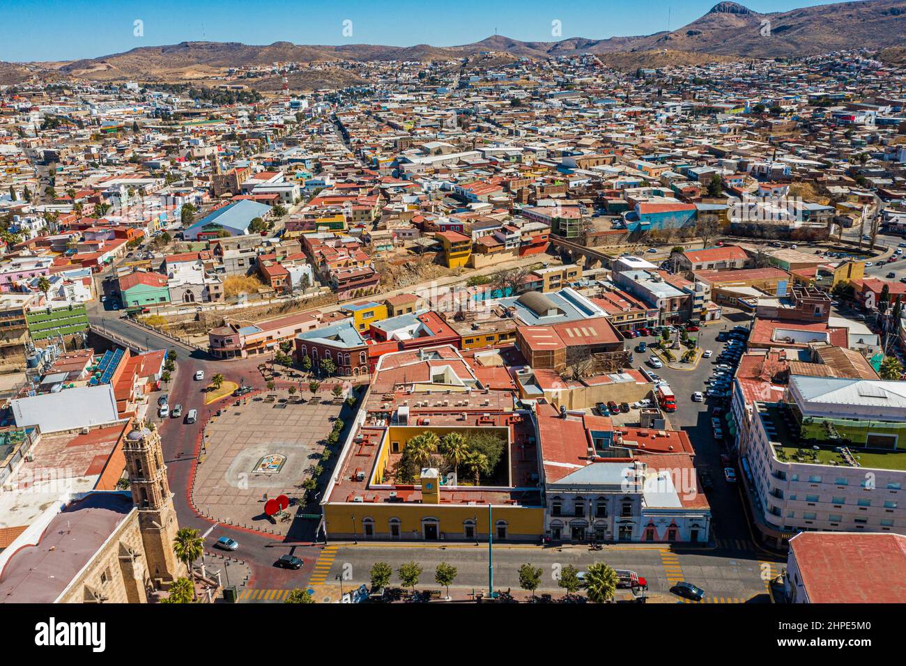 Aerial view of Hidalgo Parral in Chihuahua Mexico. Parral is a magical ...