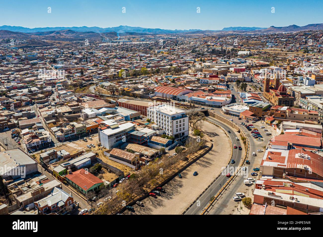 Aerial view of Hidalgo Parral in Chihuahua Mexico. Parral is a magical ...