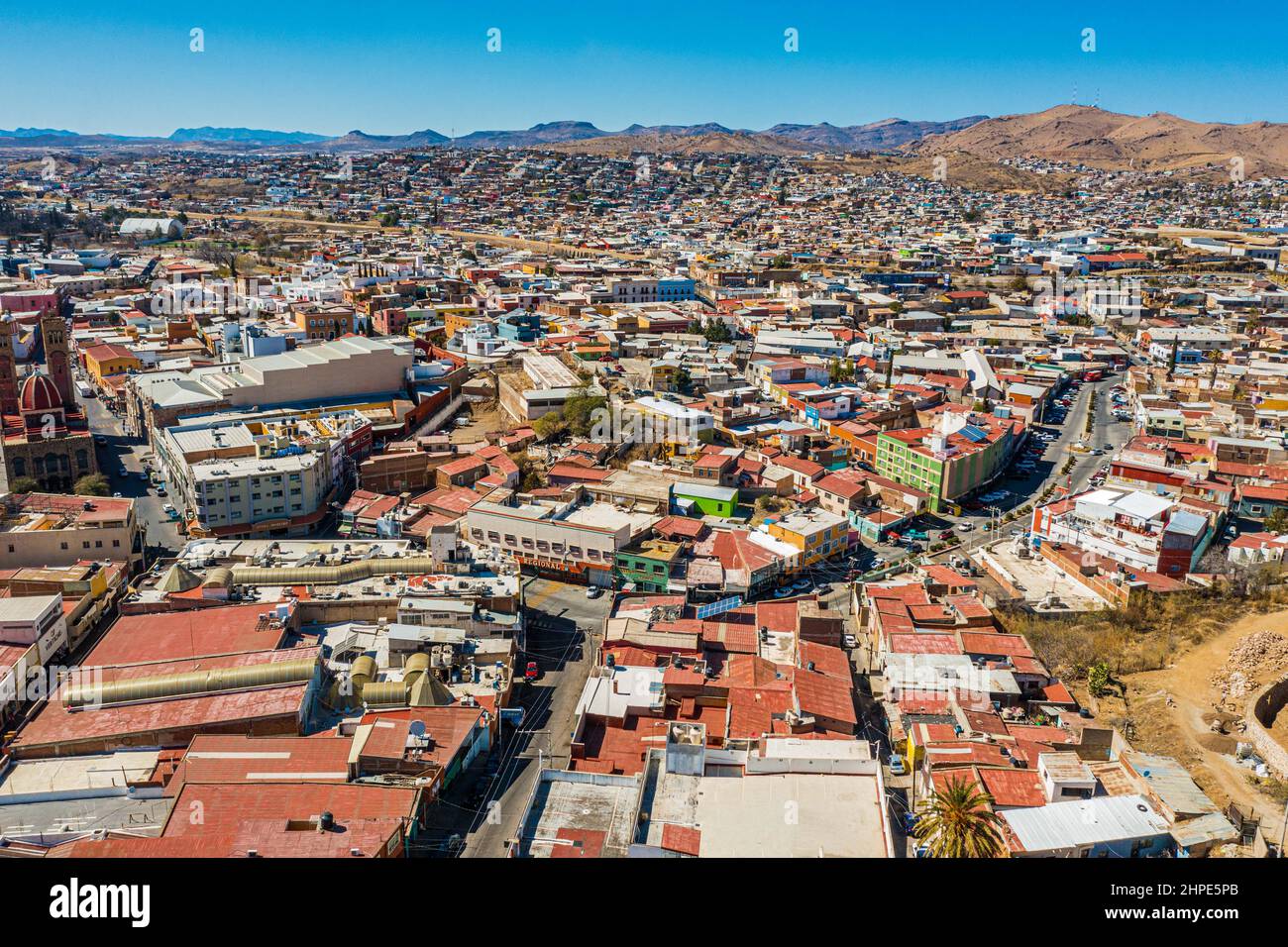 Aerial view of Hidalgo Parral in Chihuahua Mexico. Parral is a magical ...