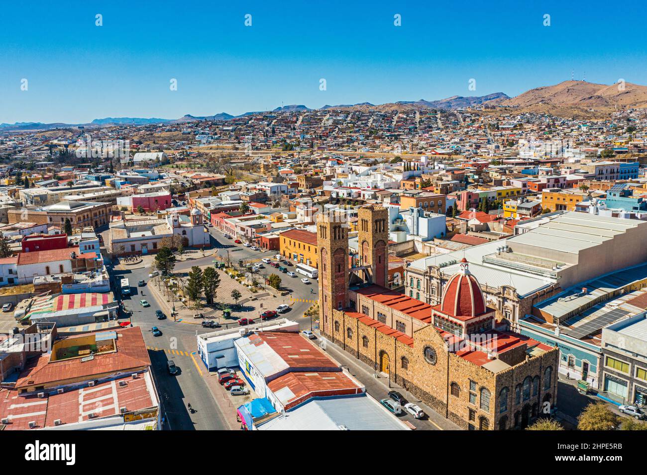 Aerial view of Hidalgo Parral in Chihuahua Mexico. Parral is a magical ...