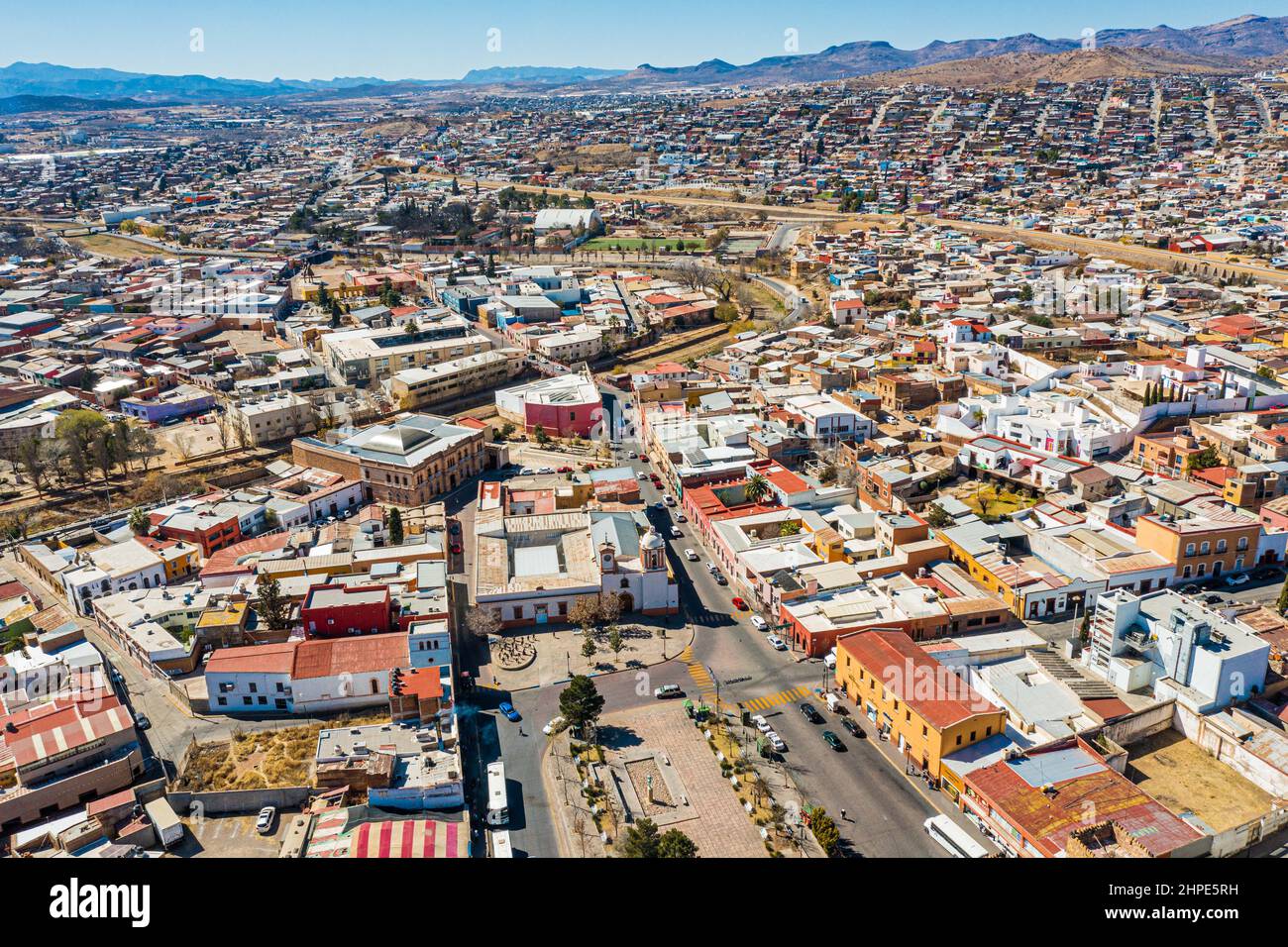 Aerial view of Hidalgo Parral in Chihuahua Mexico. Parral is a magical ...