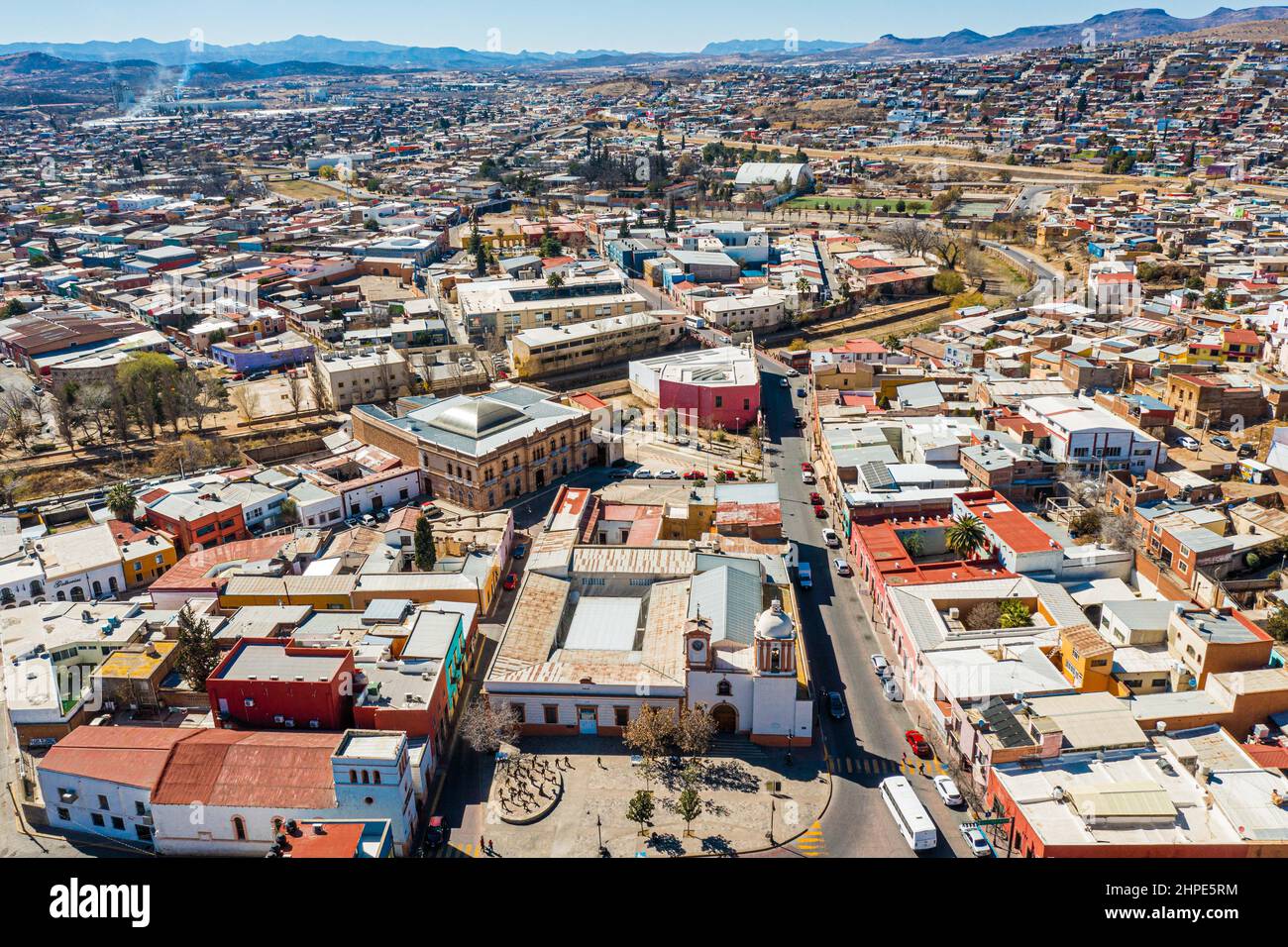 Aerial view of Hidalgo Parral in Chihuahua Mexico. Parral is a magical ...