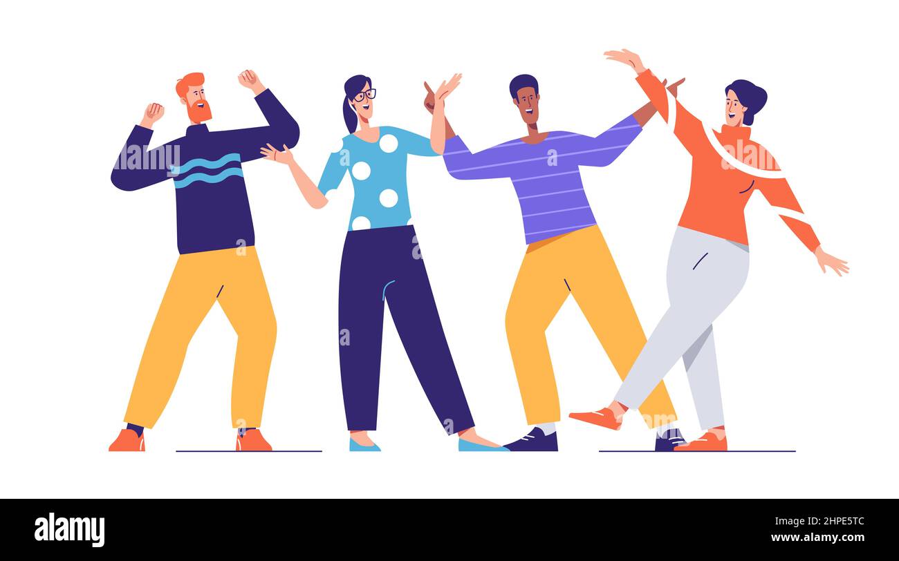 Vector illustration of a group of laughing joyful people. Editable ...