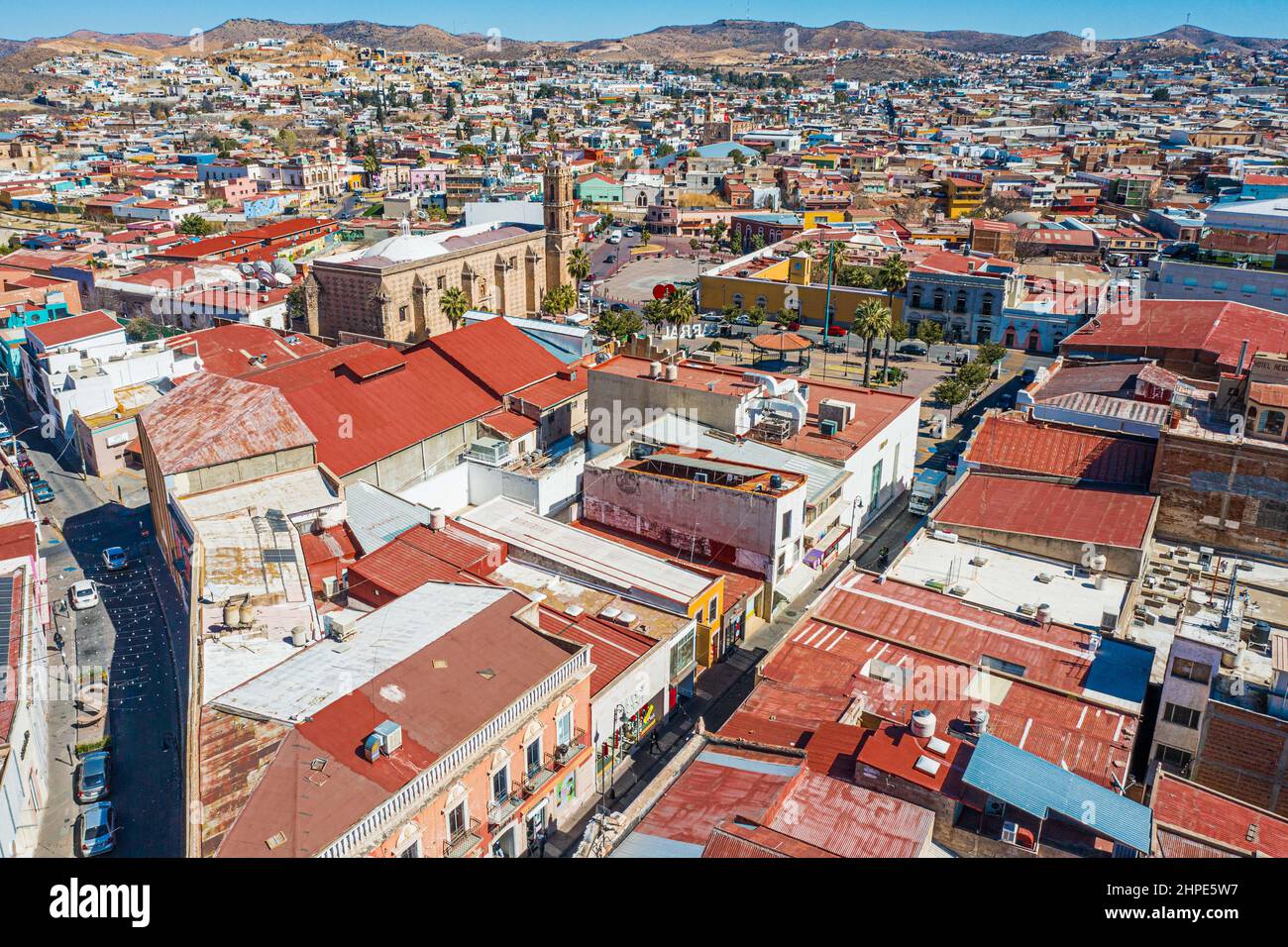 Aerial view of Hidalgo Parral in Chihuahua Mexico. Parral is a magical ...