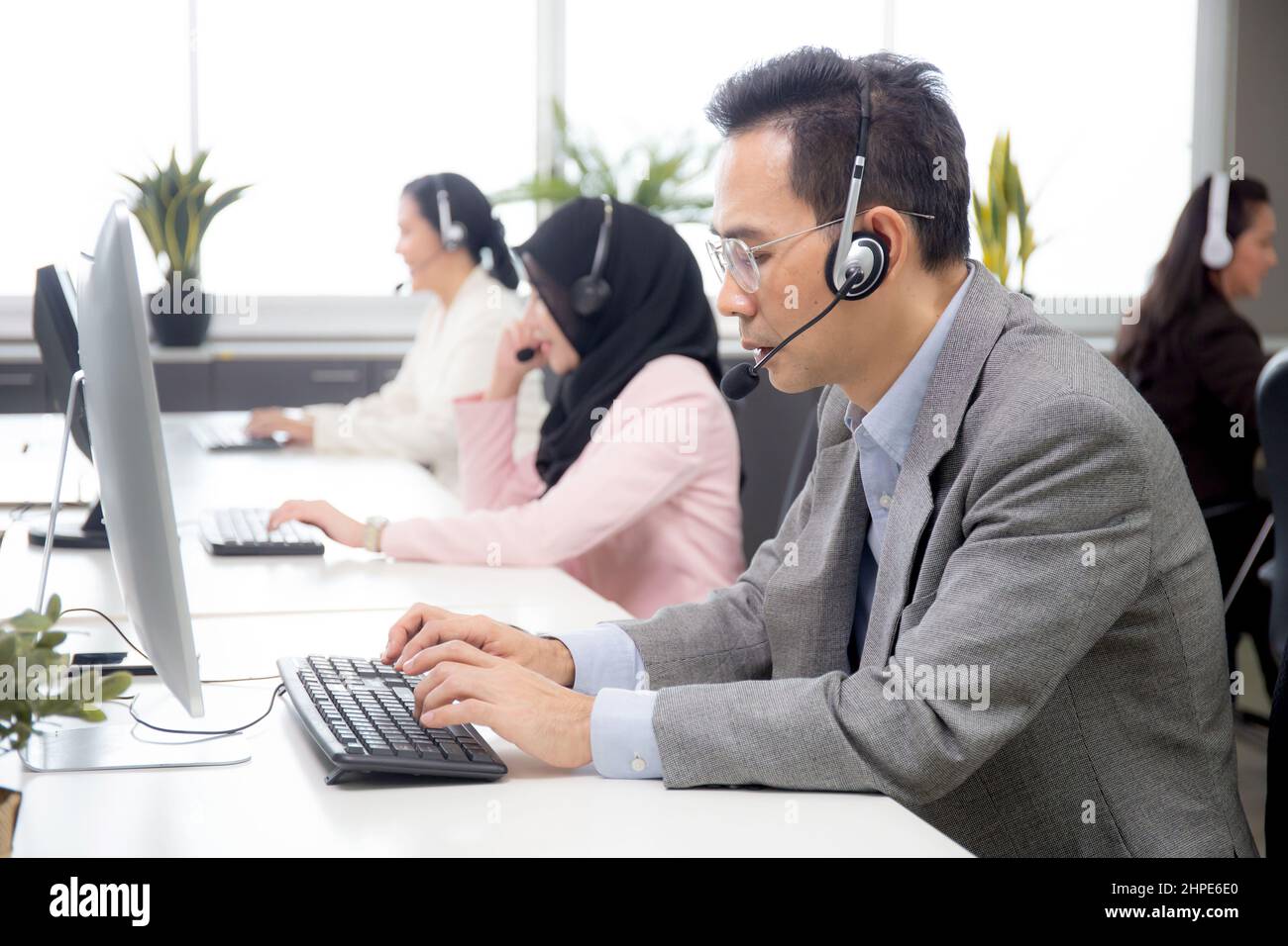 Customer service with friendly, man and woman call center and operator ...
