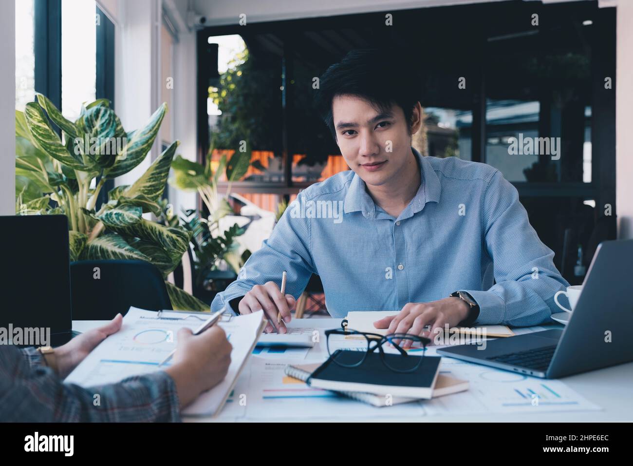 Group of Asian business woman being audit transactions account budget ...