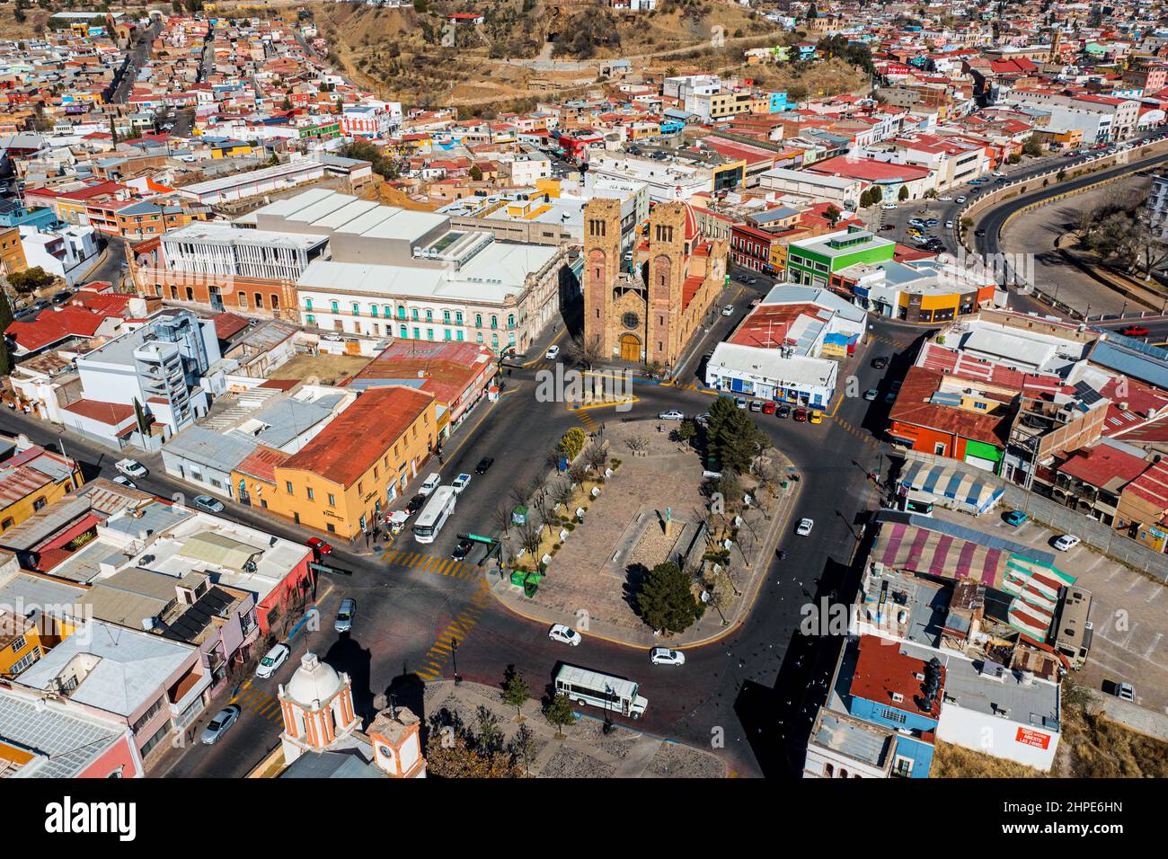 Aerial view of Hidalgo Parral in Chihuahua Mexico. Parral is a magical ...