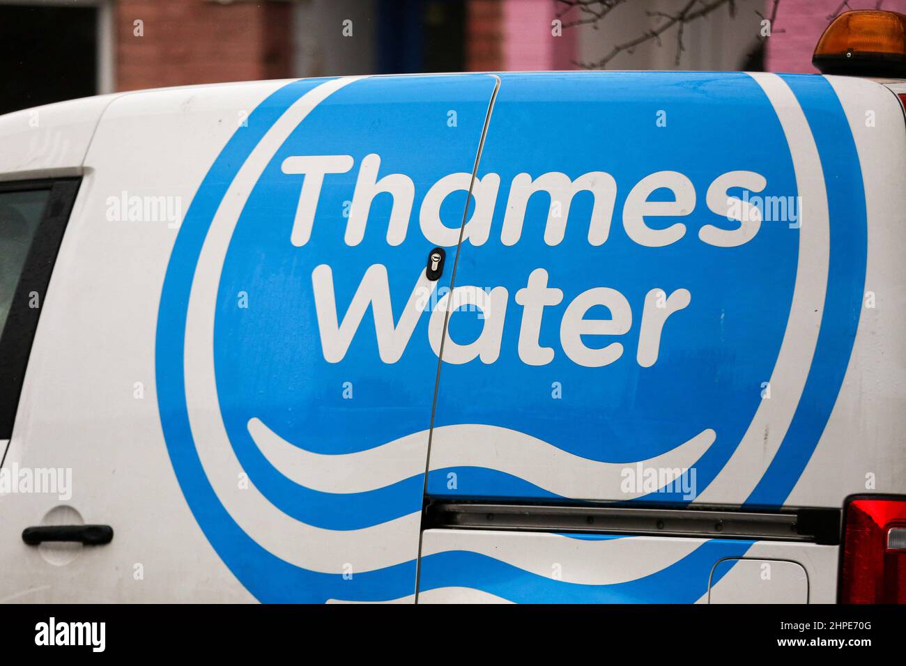London, UK. 19th Feb, 2022. A Thames Water logo seen on the side of a ...