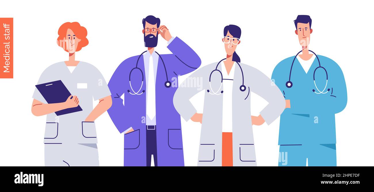Vector outline illustration of a medical personnel, health workers ...