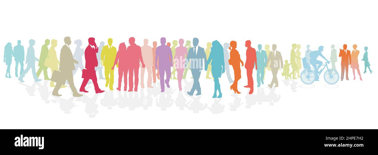 Street panorama with many people illustration Stock Vector Image & Art ...