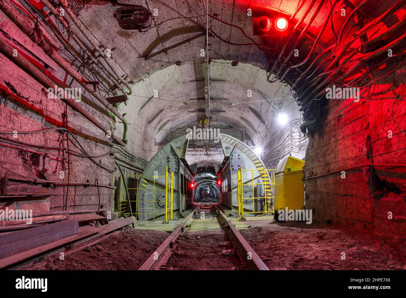 Underground mine. Underground railway for transporting ore. Mine ...