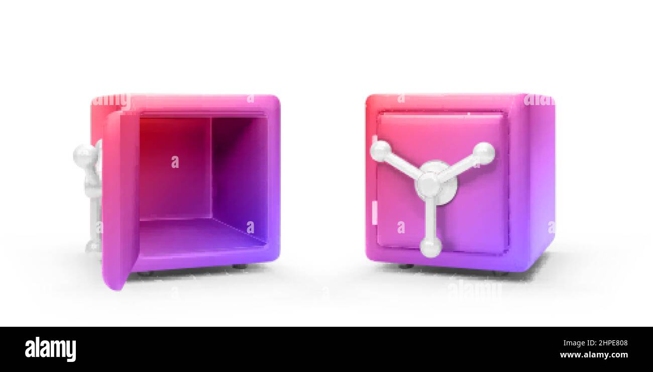 3d color steel closed and open safe in realistic cartoon style. Vector ...