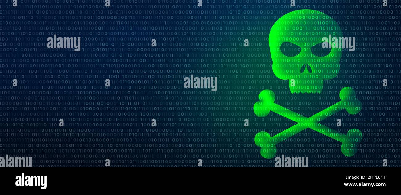 Human skull in digital background. Cyber crime and internet privacy ...