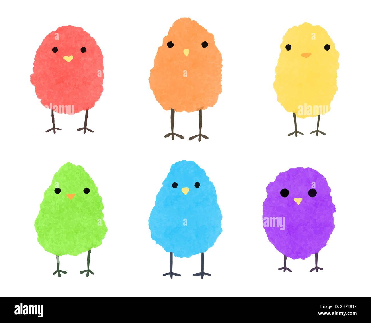 Vector Set of colorful watercolor chickens. Collection of rainbow ...