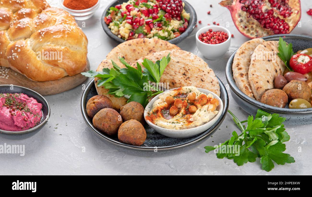 Jewish food on light background. Traditional food concept Stock Photo ...