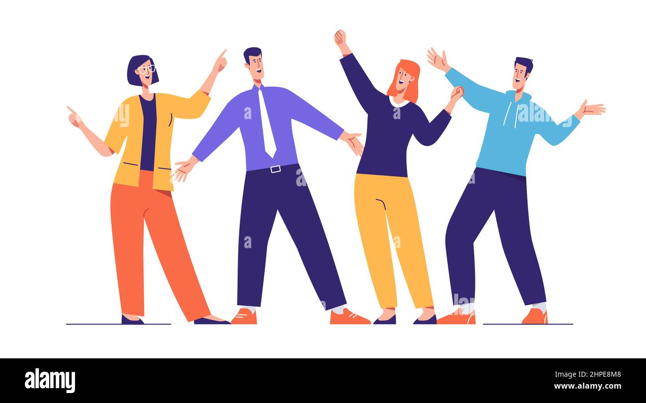 Vector illustration of a group of laughing joyful people. Editable ...