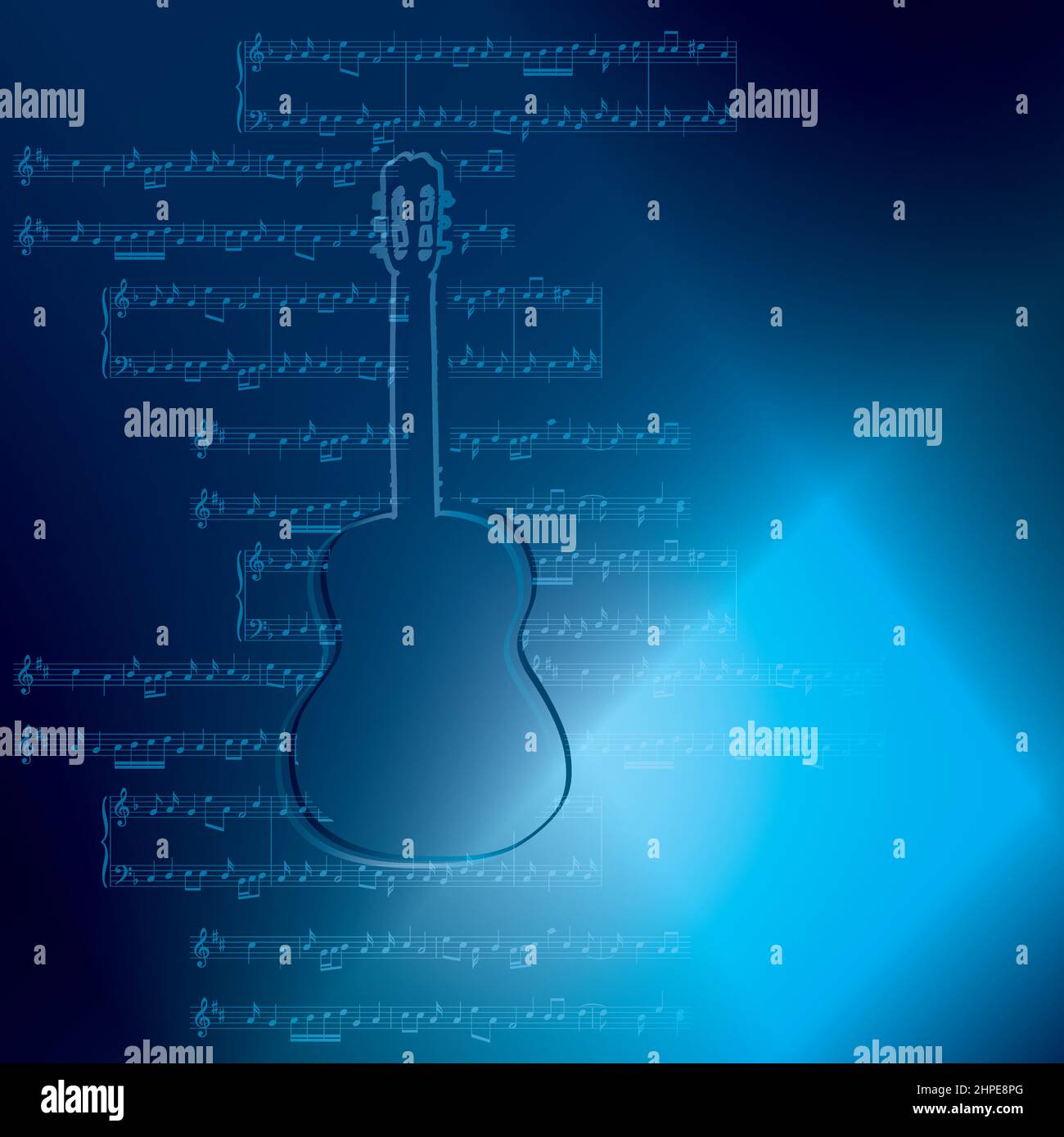 dark blue background with guitar and music notes - vector illustration ...