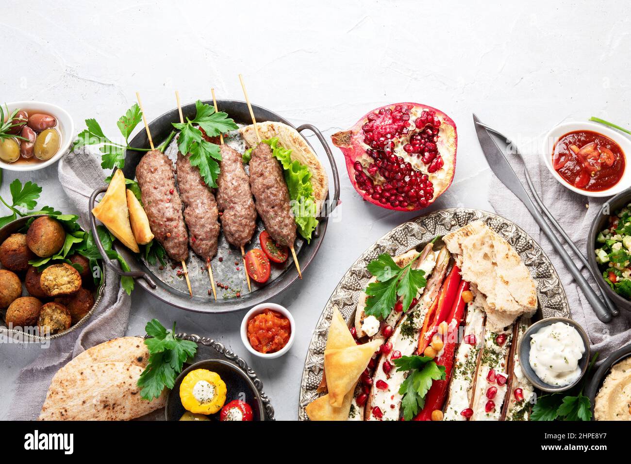 Lebanese food assortment on light background. Traditional food concept ...