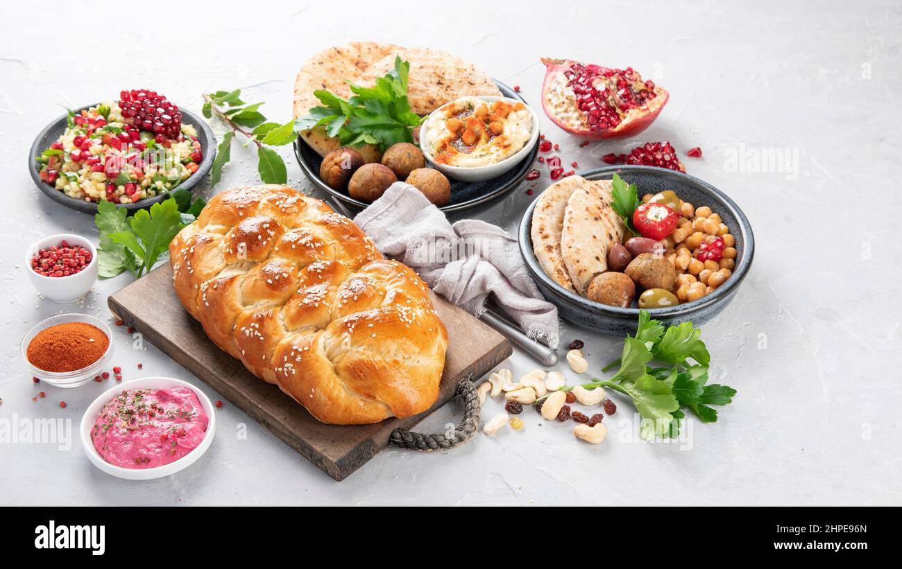 Jewish food on light background. Traditional food concept. copy space ...