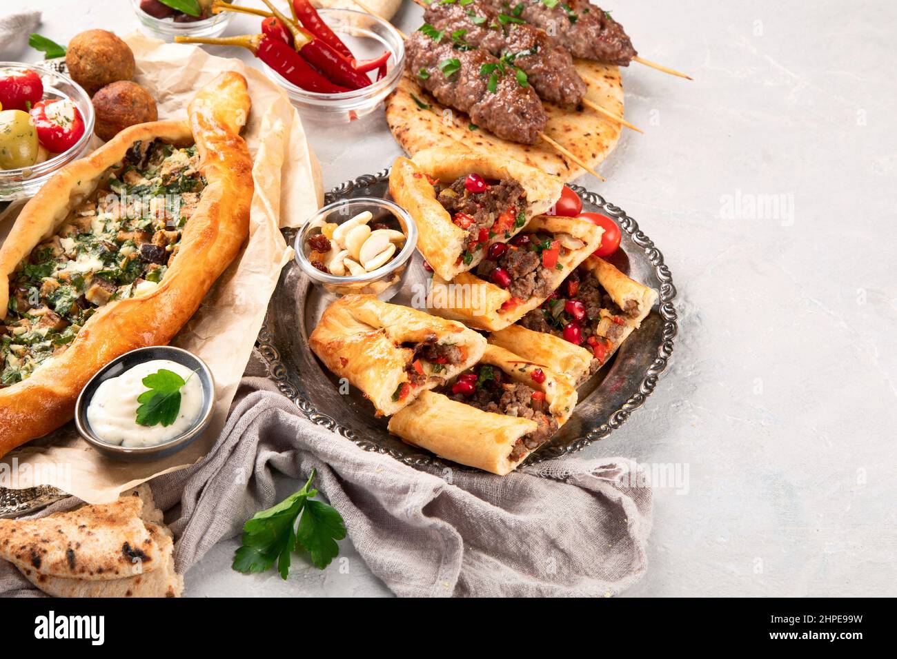 Turkish food on light background. Traditional food concept. Flat lay ...