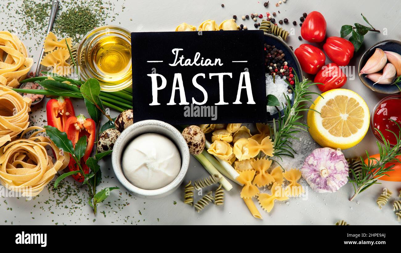 Italian food assortment on light background. Traditional food concept ...