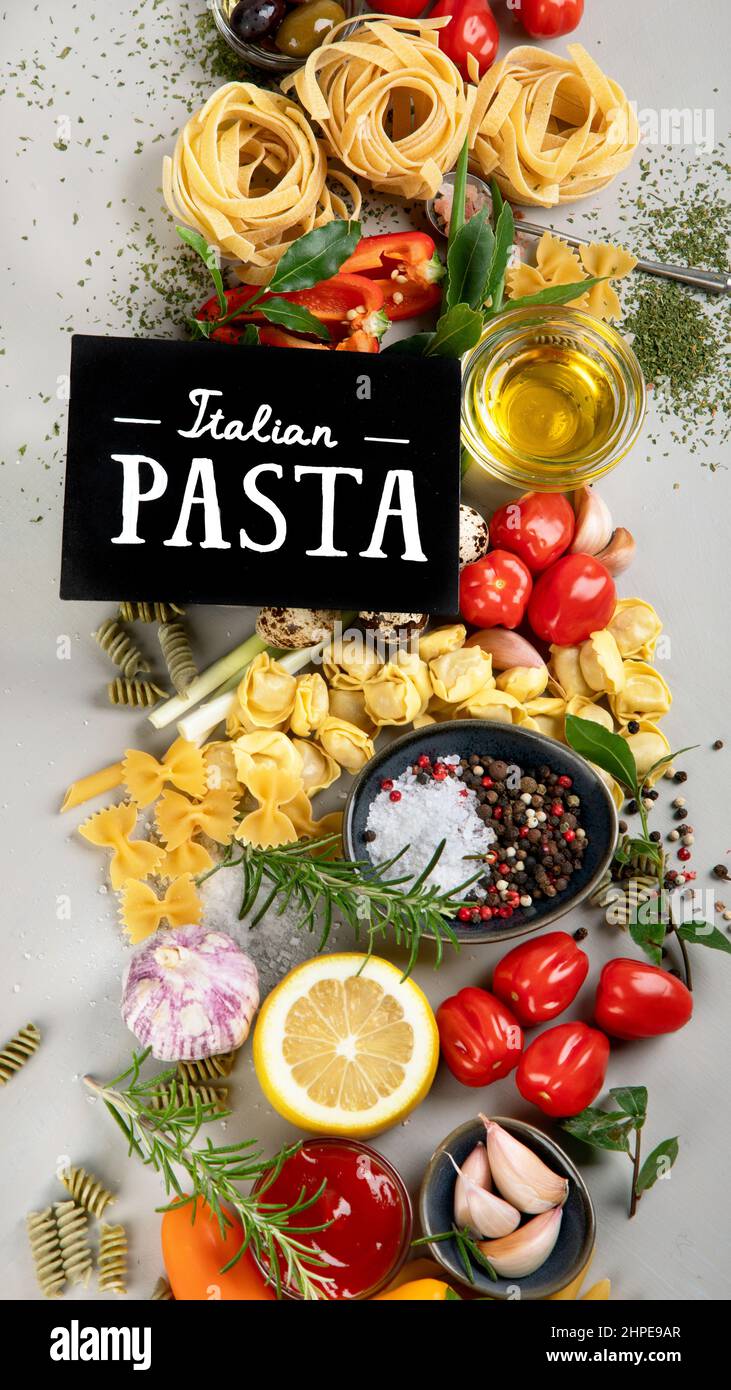 Italian food assortment on light background. Traditional food concept ...