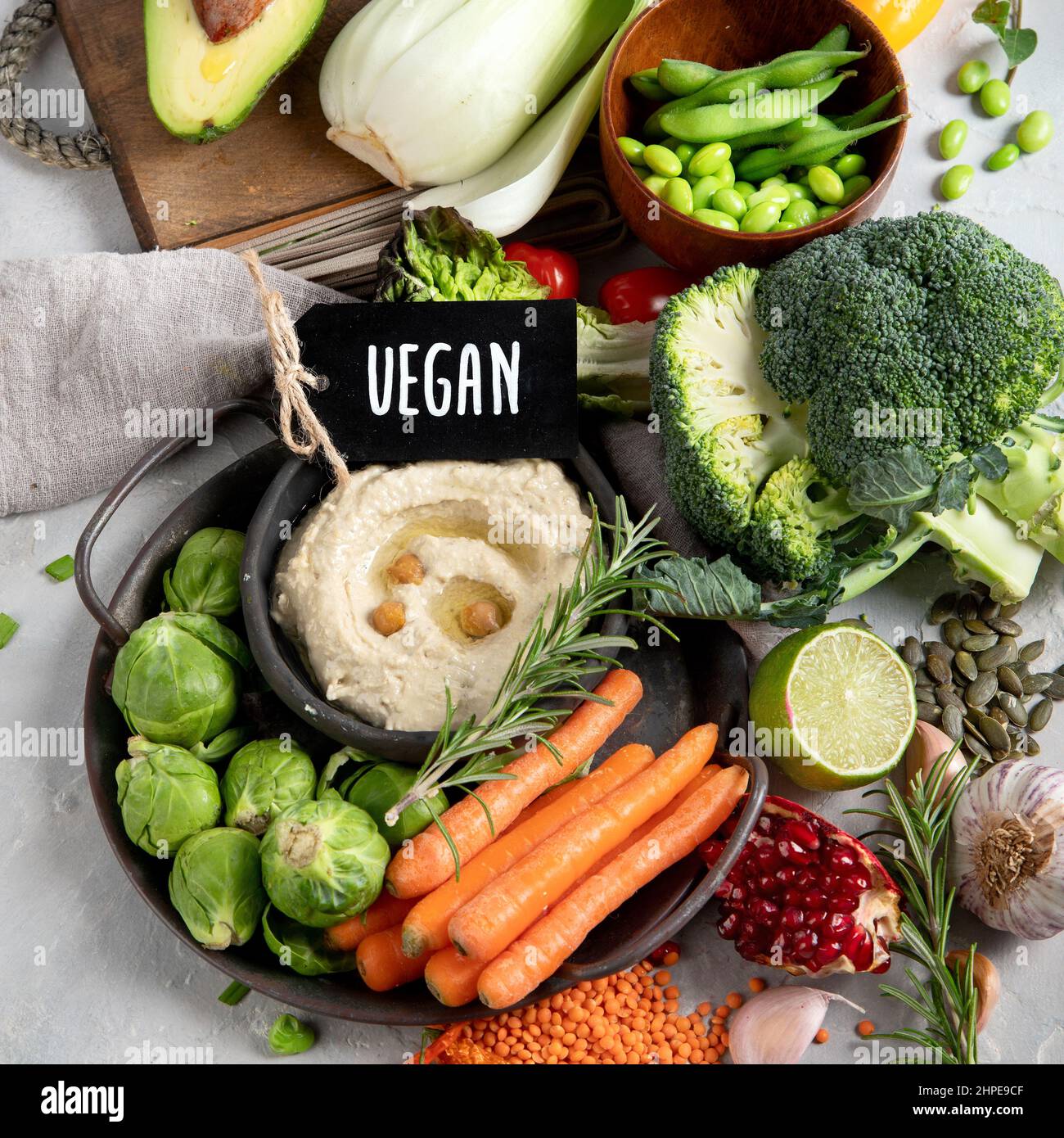 Vegetable assortment on light background. Vegan food cocnept. Top view ...