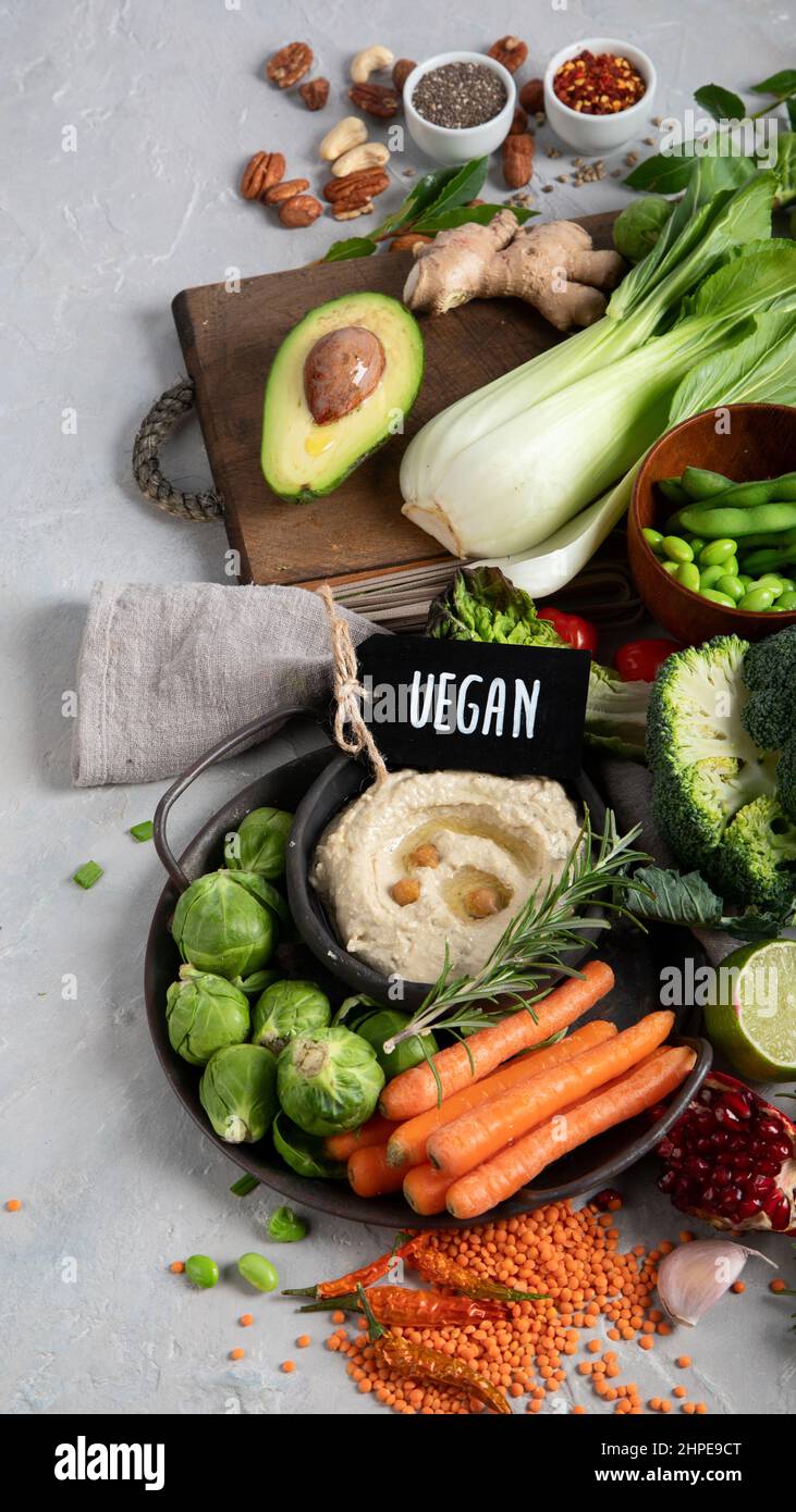 Vegetable assortment on light background. Vegan food cocnept Stock ...