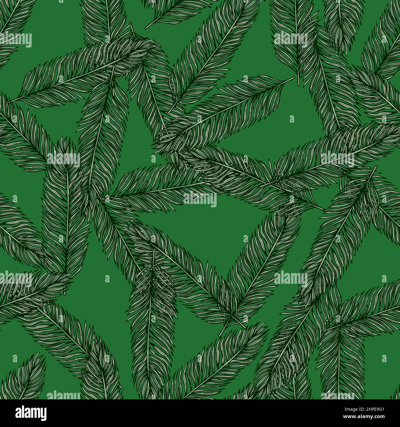 Palm leaves seamless pattern. Tropical branch in engraving style. Hand ...