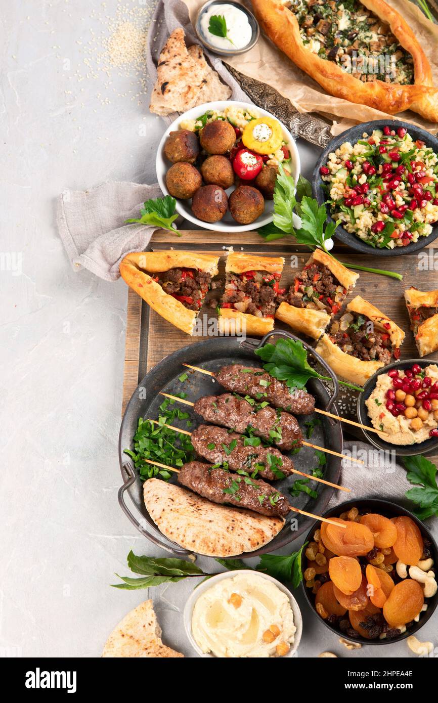 Turkish food on light background. Traditional food concept. Flat lay ...
