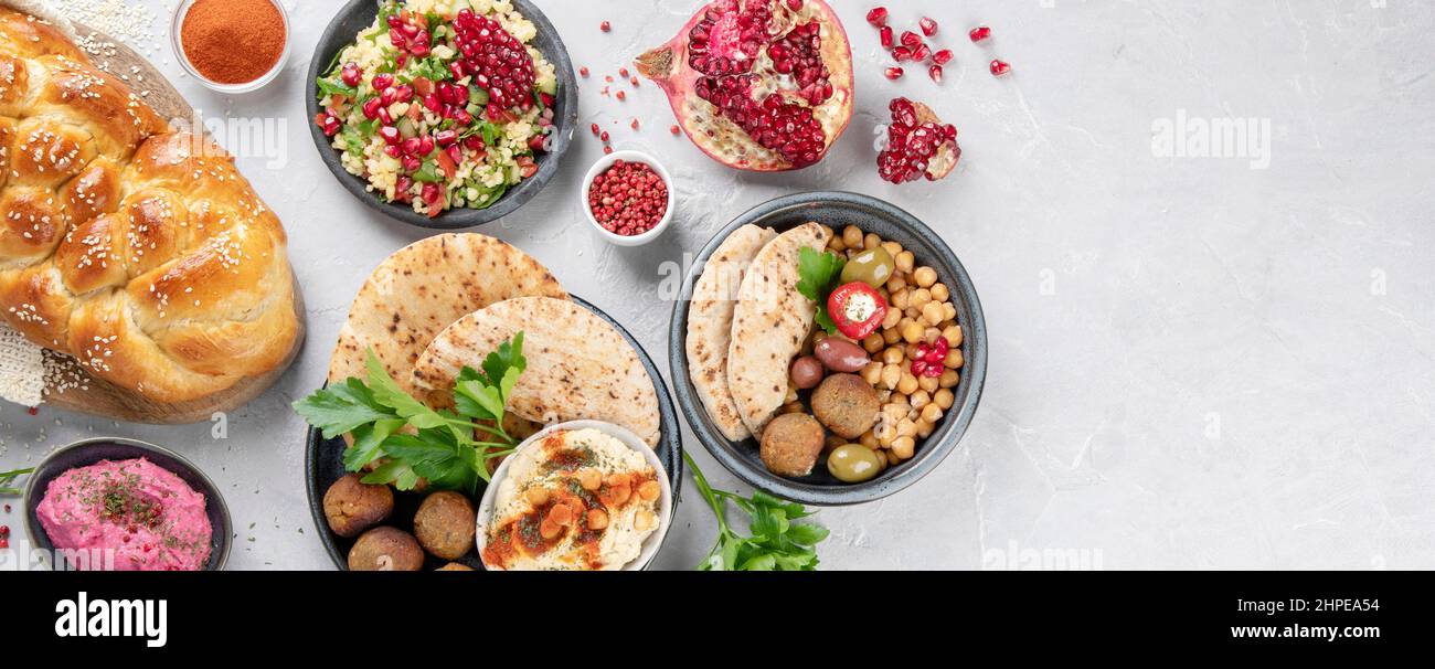 Jewish food on light background. Traditional food concept. Panorama ...