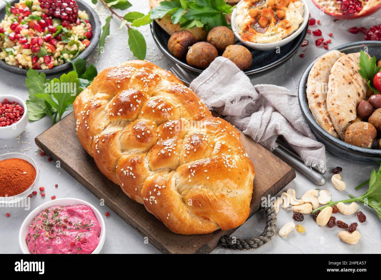 Jewish food on light background. Traditional food concept Stock Photo ...