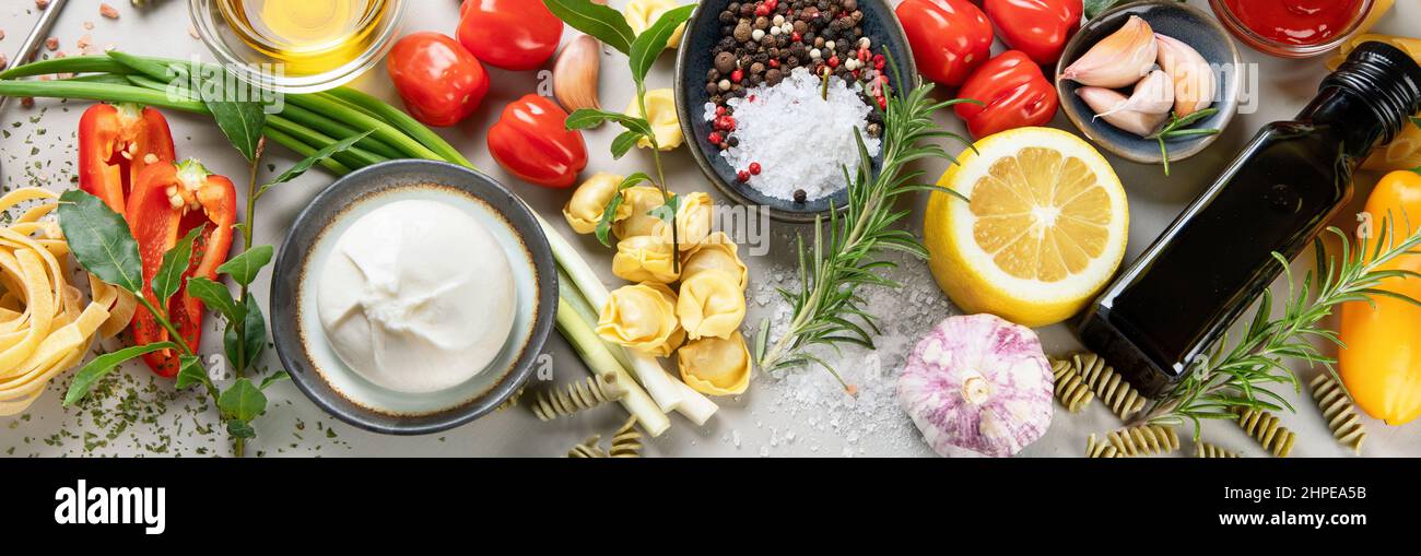 Italian food assortment on light background. Traditional food concept ...