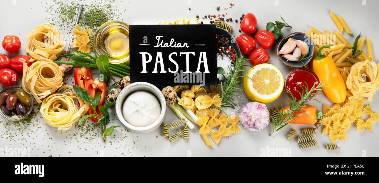Italian food assortment on light background. Traditional food concept ...