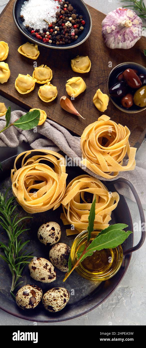 Italian pasta assortment on light background. Traditional food concept ...