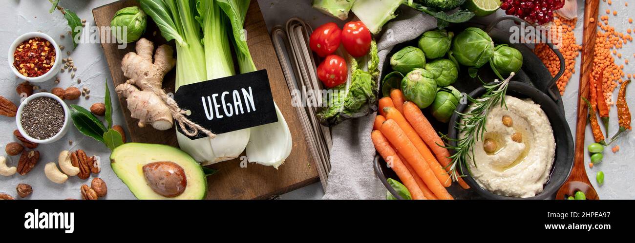 Vegetable assortment on light background. Vegan food cocnept. Top view ...