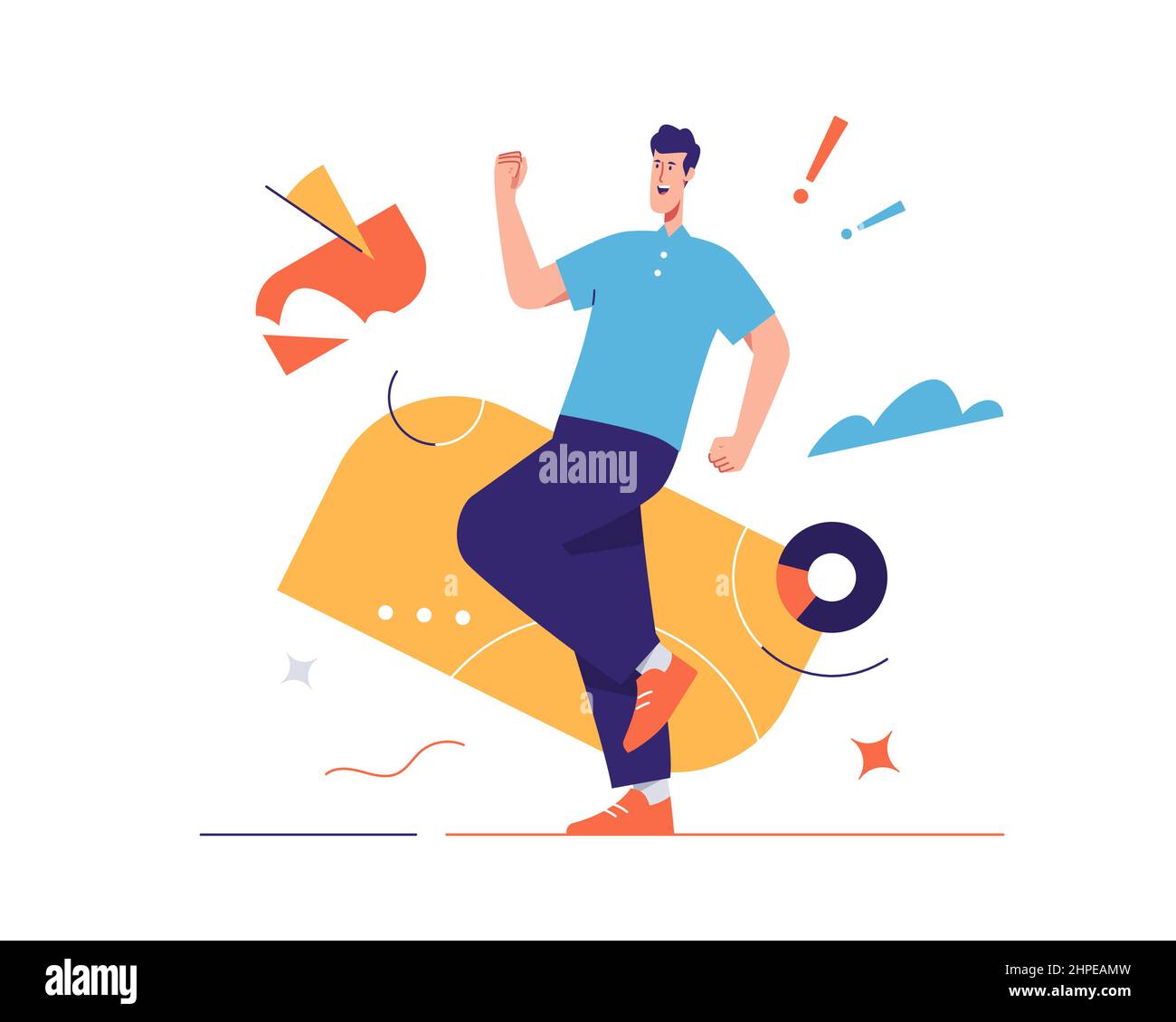 Vector illustration of happy young man expresses emotions. Editable ...