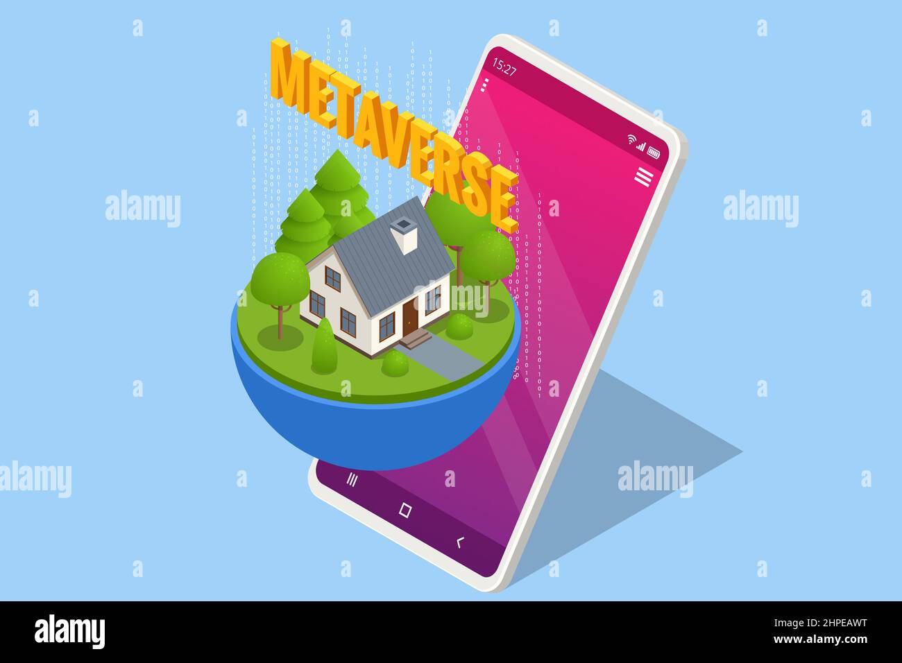 Isometric metaverse concept. Network of 3D virtual worlds focused on ...