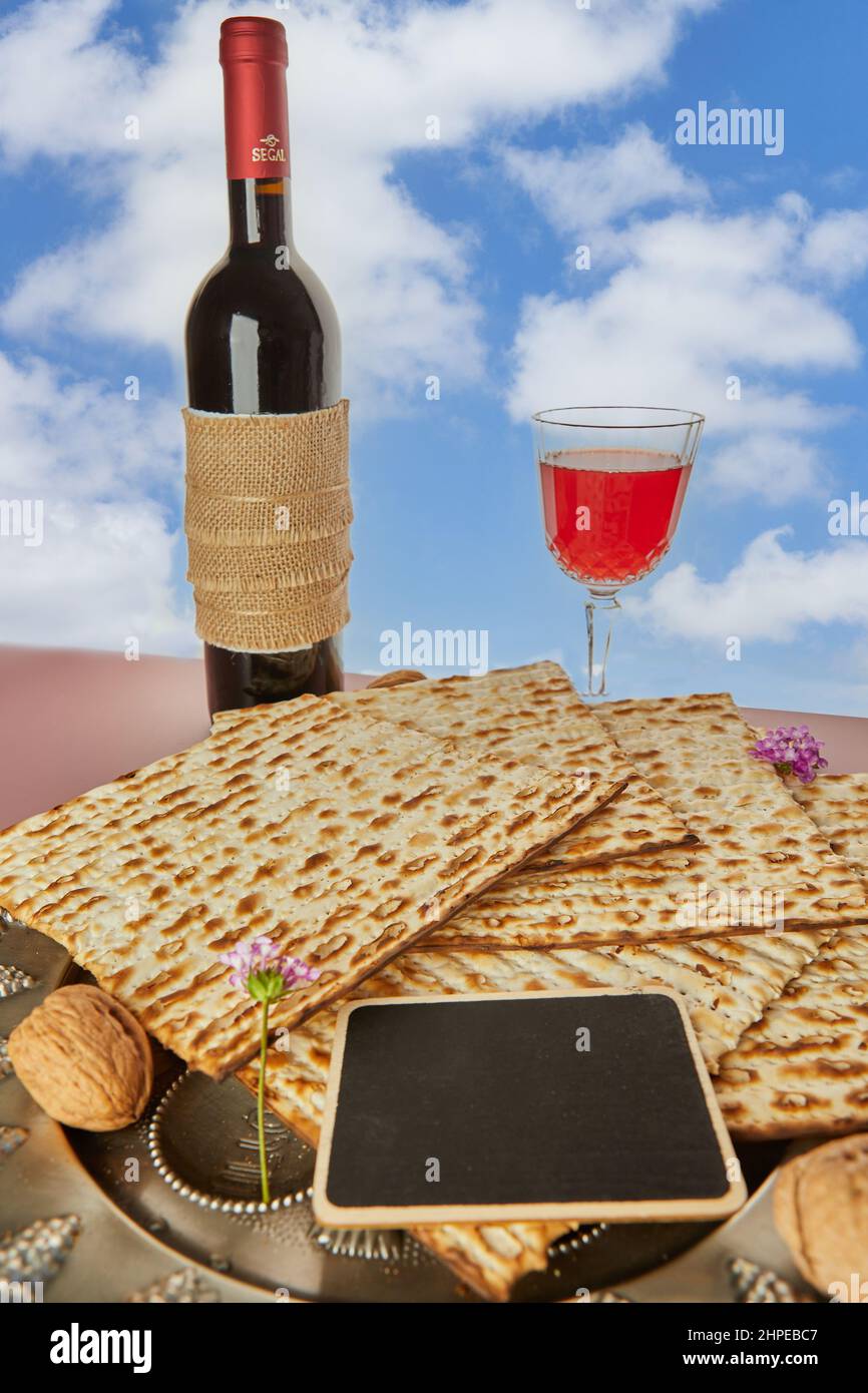Pesach celebration concept - Jewish holiday of Passover. Matzah on ...
