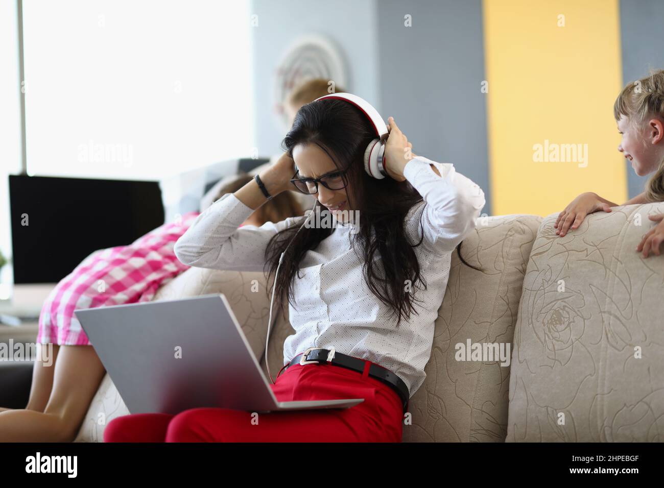 Annoyed lady in room Stock Photo - Alamy
