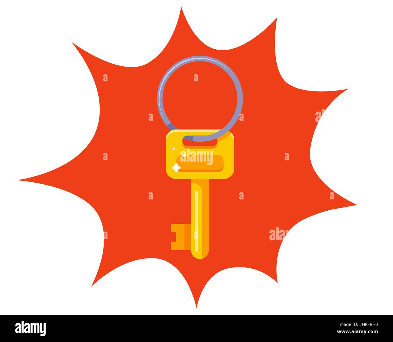 small gold key on an iron ring. flat vector illustration Stock Vector ...