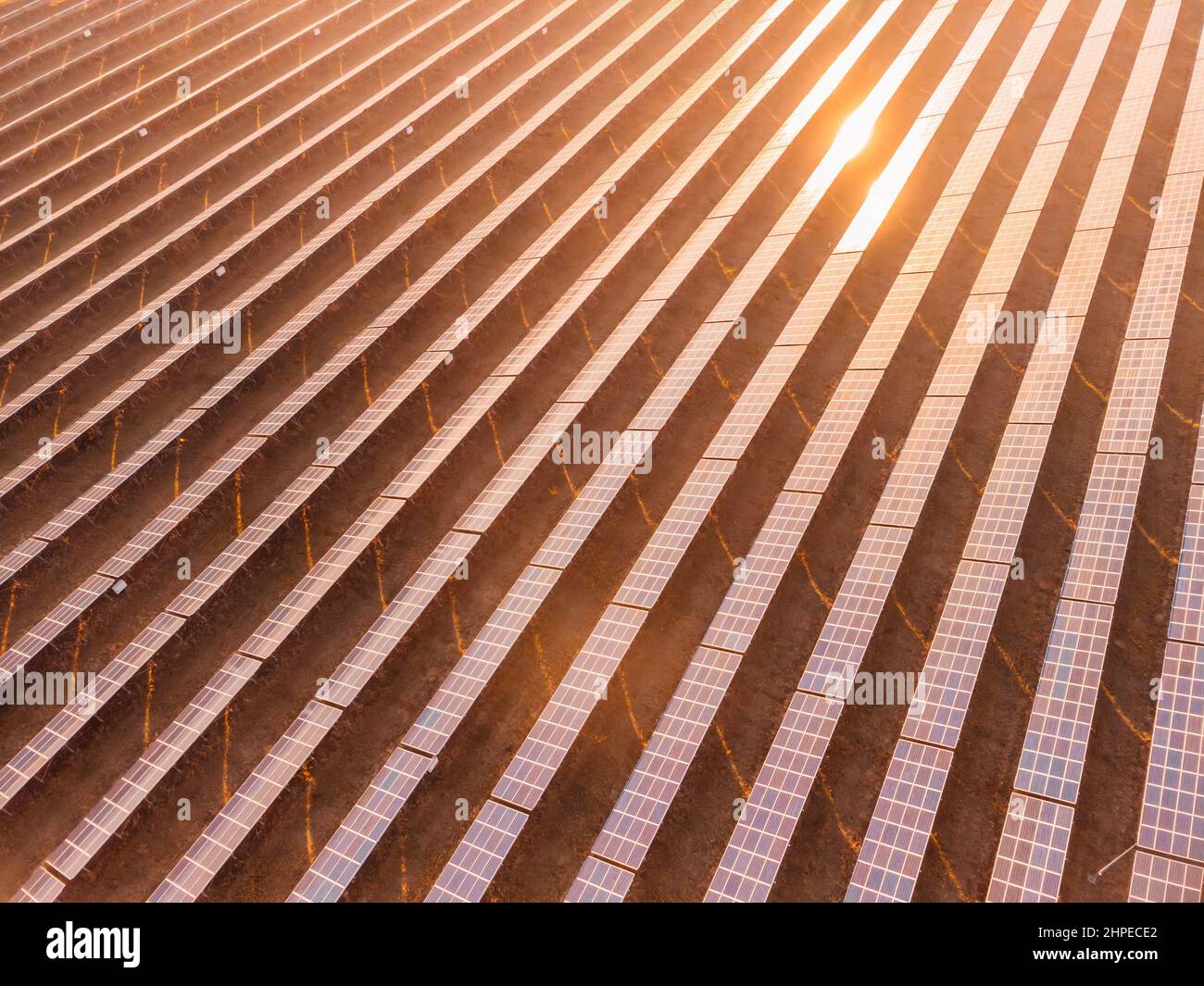 Aerial top view of a solar panels power plant. Photovoltaic solar ...