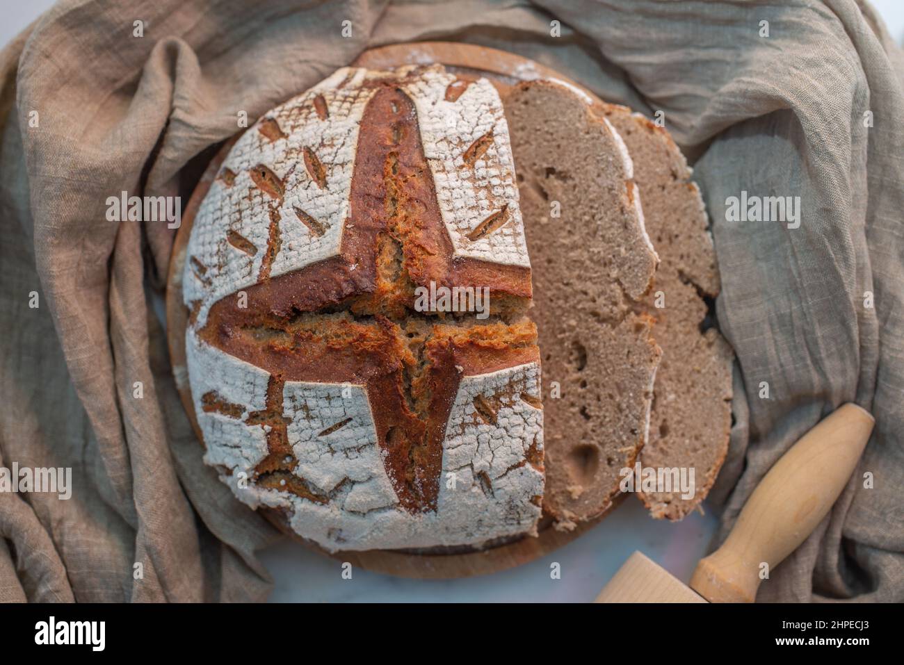 Fresh crispy homemade bread with whole grain flour Stock Photo - Alamy