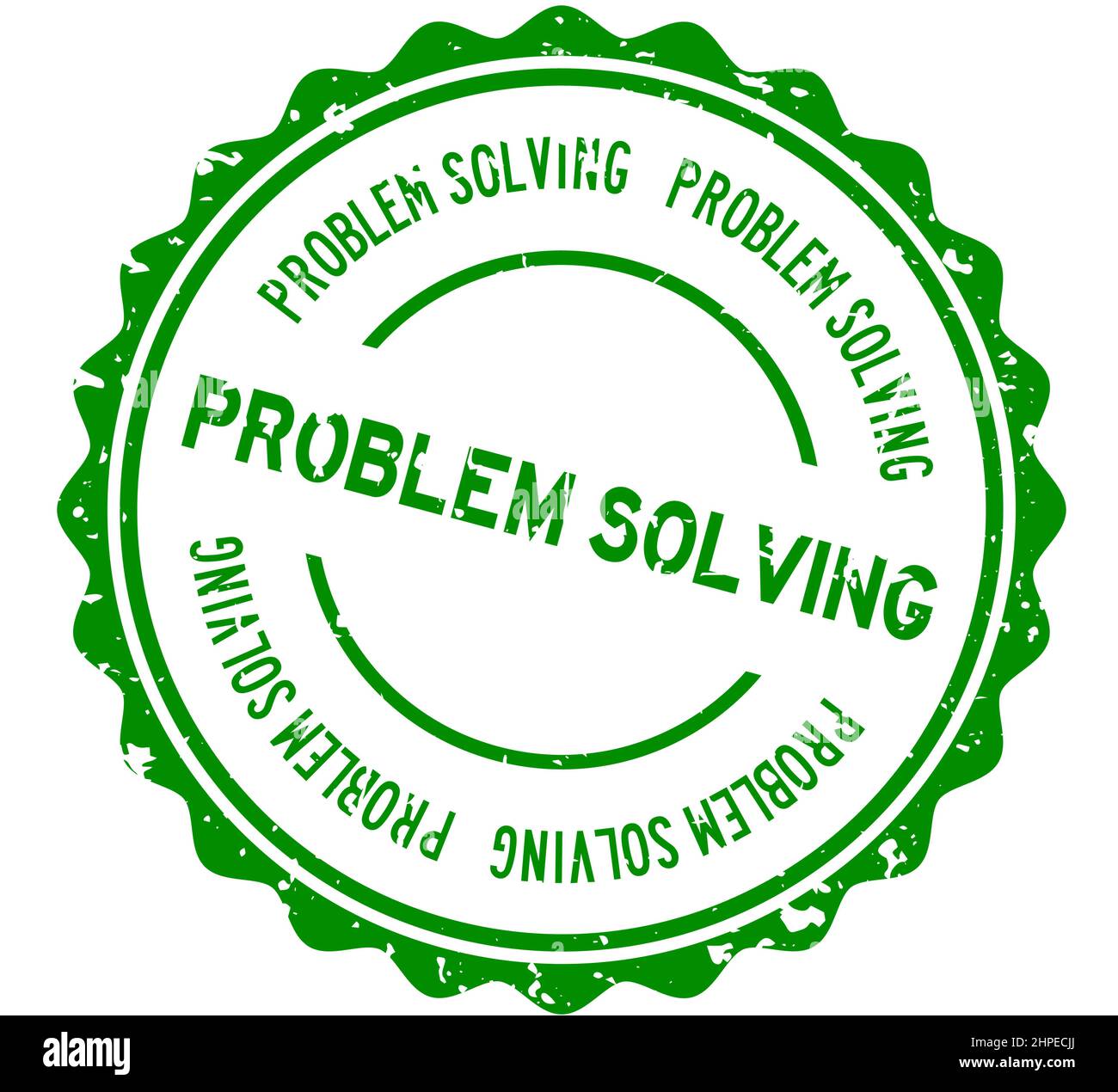 Grunge green problem solving word round rubber seal stamp on white ...