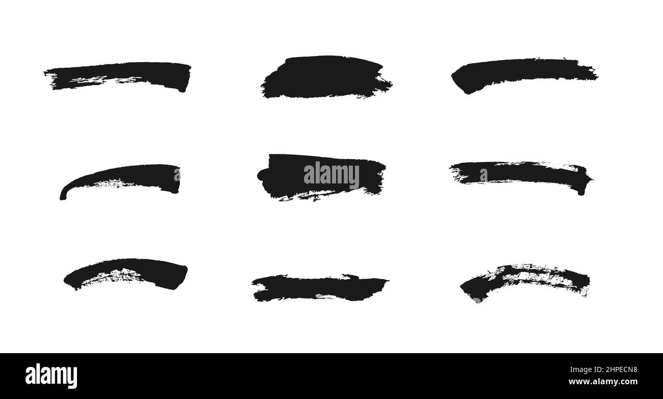 Grunge paintbrush set. Black ink stains. Vector freehand drawing brush ...